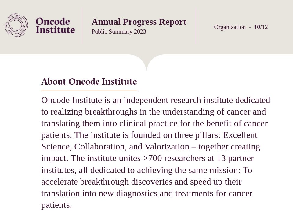 About Oncode Institute - Annual Progress Report 2023